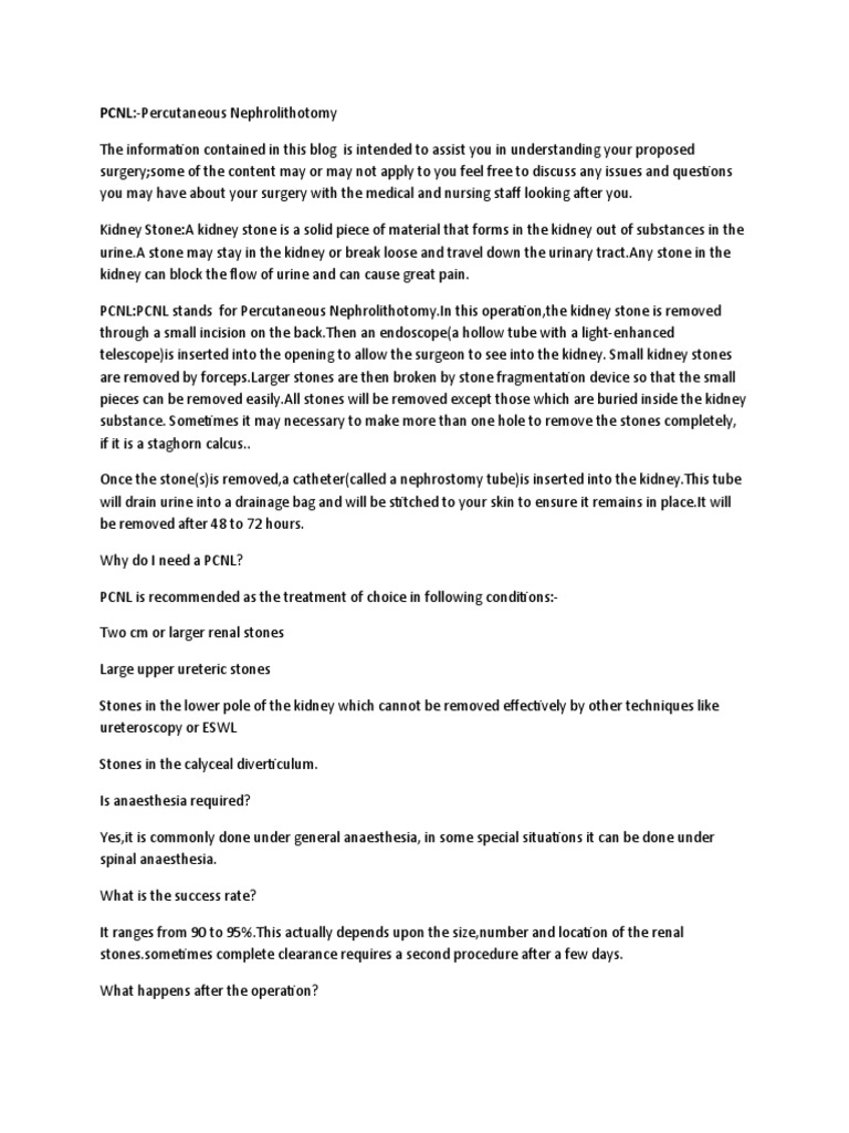 PCNL:-Percutaneous Nephrolithotomy | PDF | Kidney | Surgery