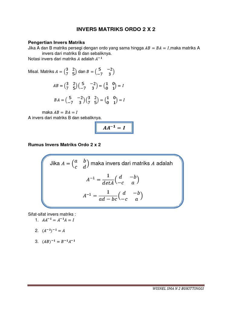 2a. Invers Matriks 2x2 | PDF | Metode & Bahan Ajar