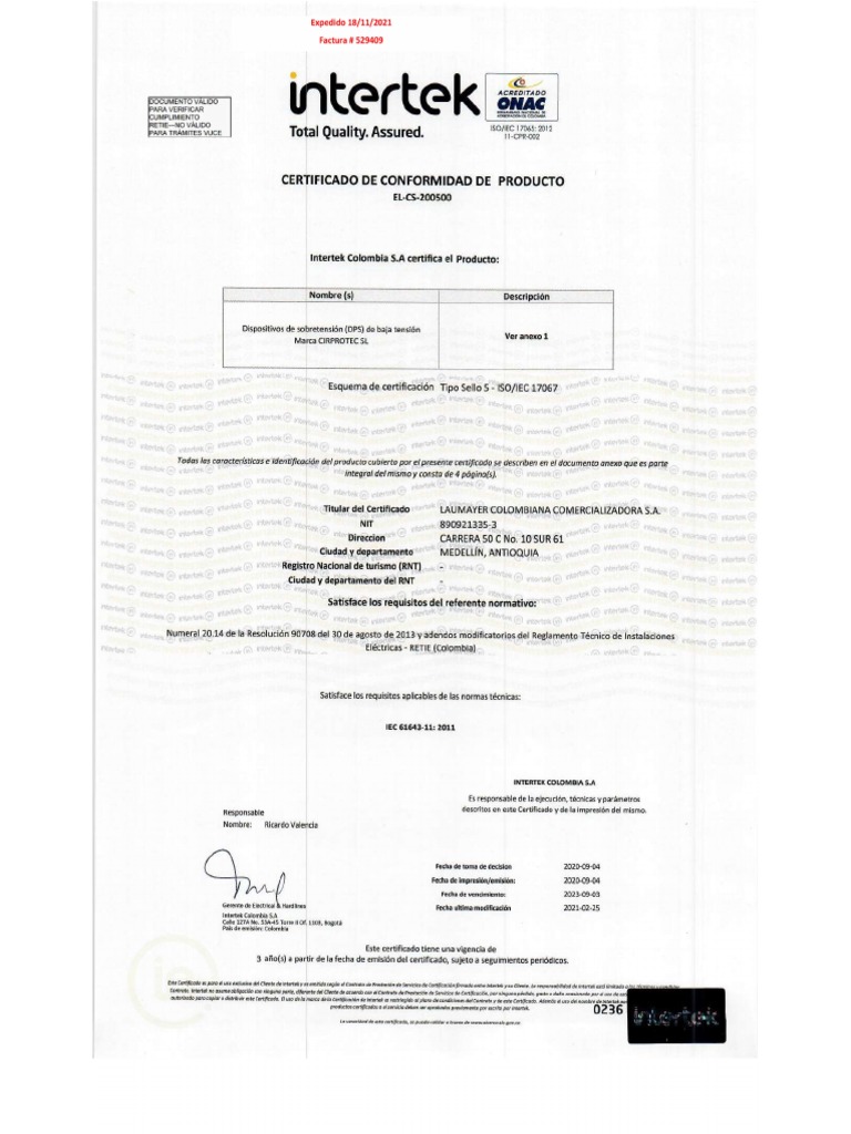 Certificado DPS Cirprotec | PDF