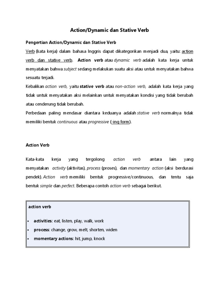 Dynamic and Stative Verb | PDF