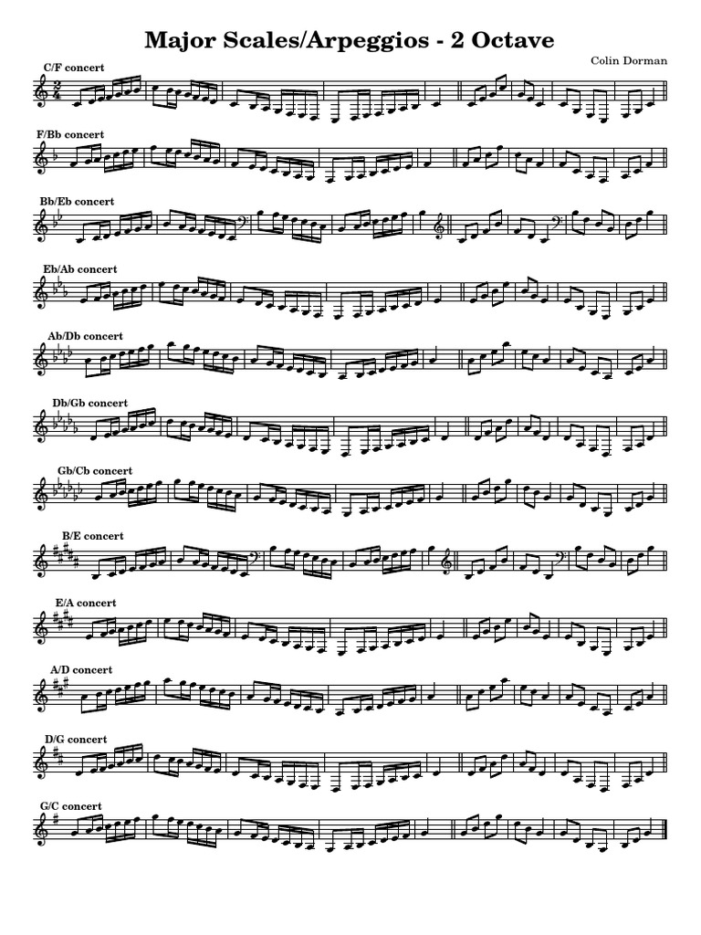 Warm-Up Major Scales Arpeggios | PDF | Elements Of Music