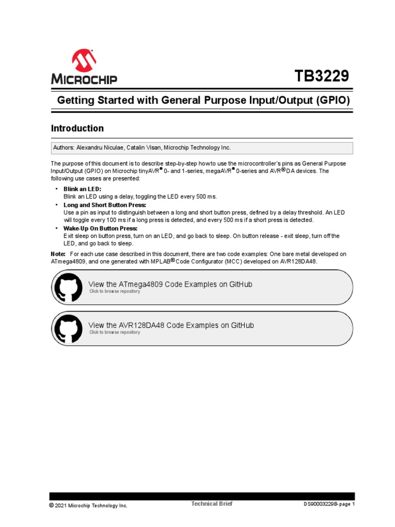 Getting Started With General Purpose Input/Output (Gpio) : View The Atmega4809 Code Examples On ...