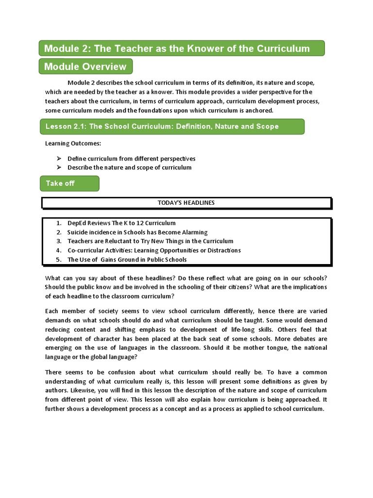 Module 2 The Teacher and The School Curriculum | PDF | Curriculum ...