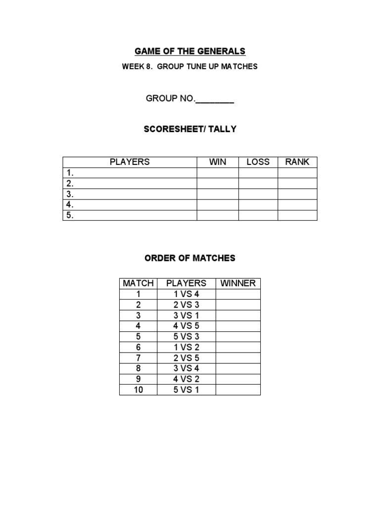 Game of the Generals Week 8 Matchups | PDF | Cooking, Food & Wine