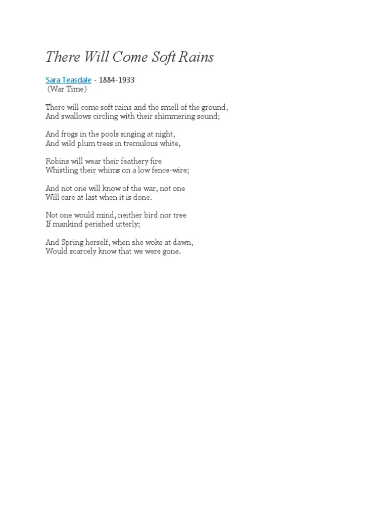 Soft Rains: A Poem by Sara Teasdale | PDF