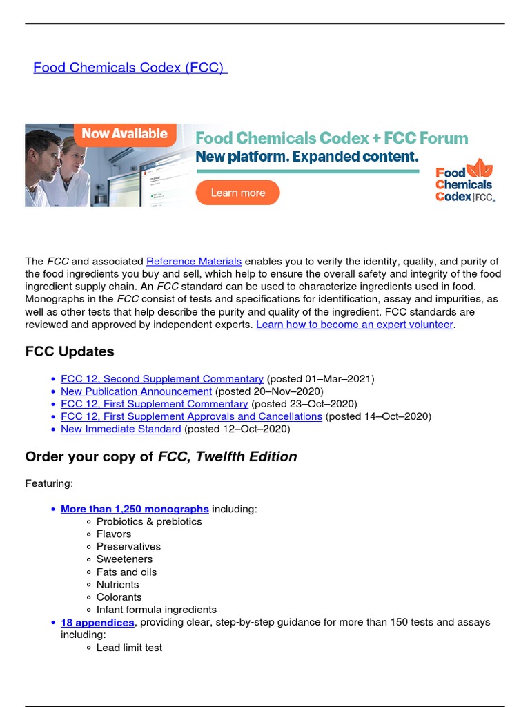 Food Chemicals Codex FCC | PDF