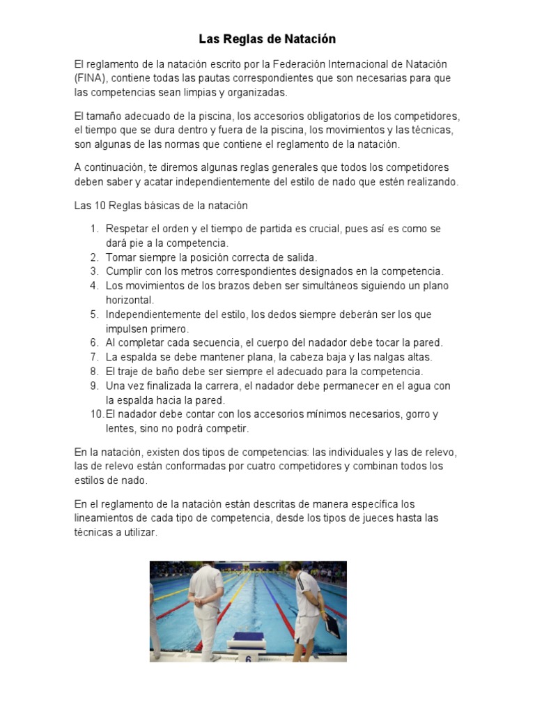 Las Reglas de Natación | PDF
