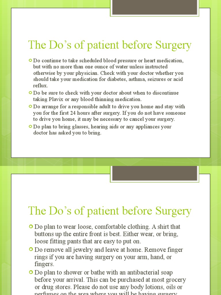 The Do's of Patient Before Surgery | PDF | Surgery | Operating Theater
