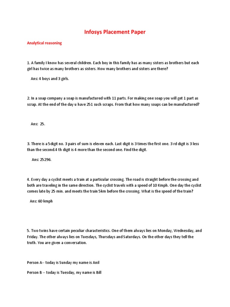 Infosys Question Paper | PDF
