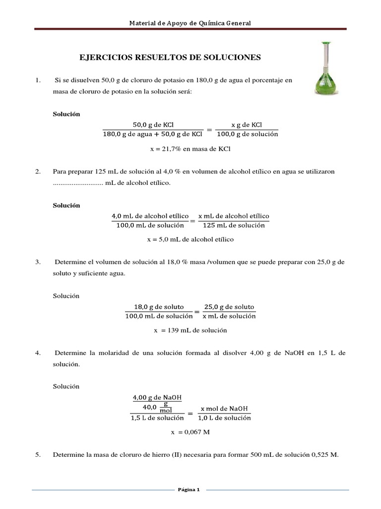Ejercicios Resueltos de Soluciones Químicas | PDF | Concentración ...