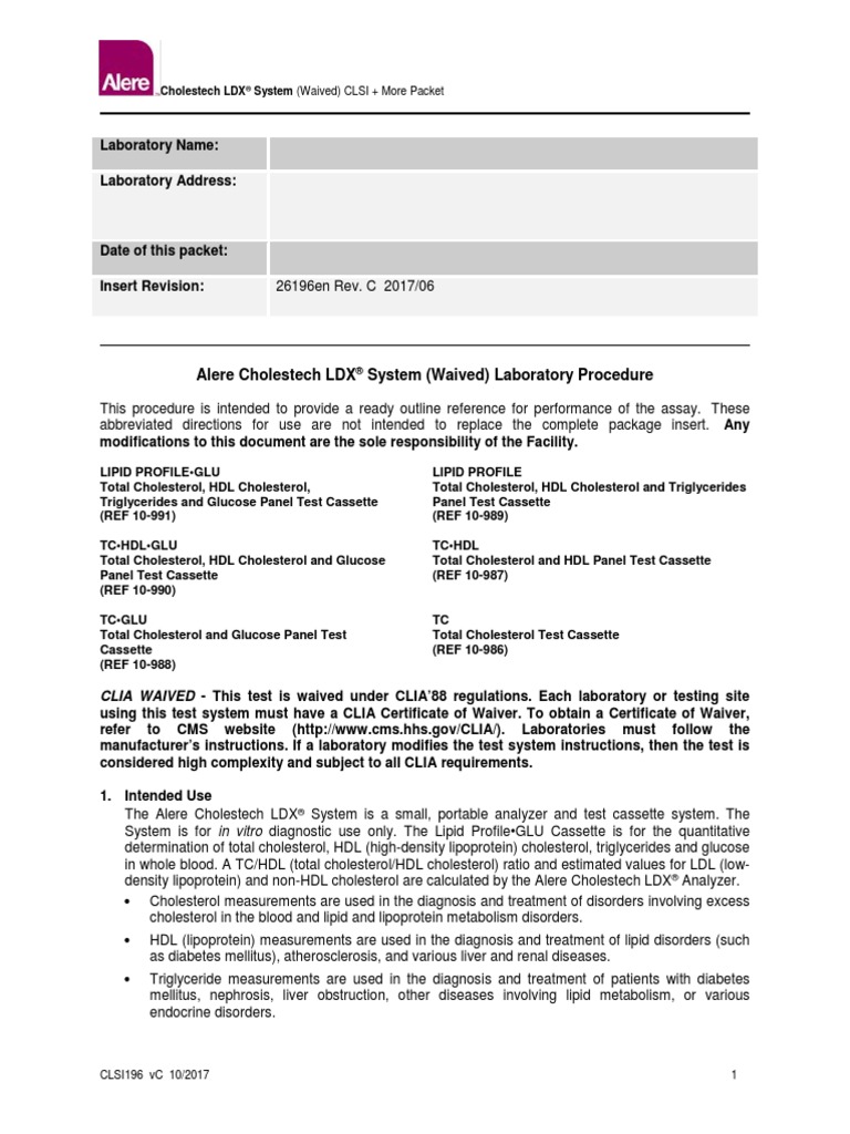 Alere Cholestech LDX Cassette CLSI Packet | PDF | High Density ...
