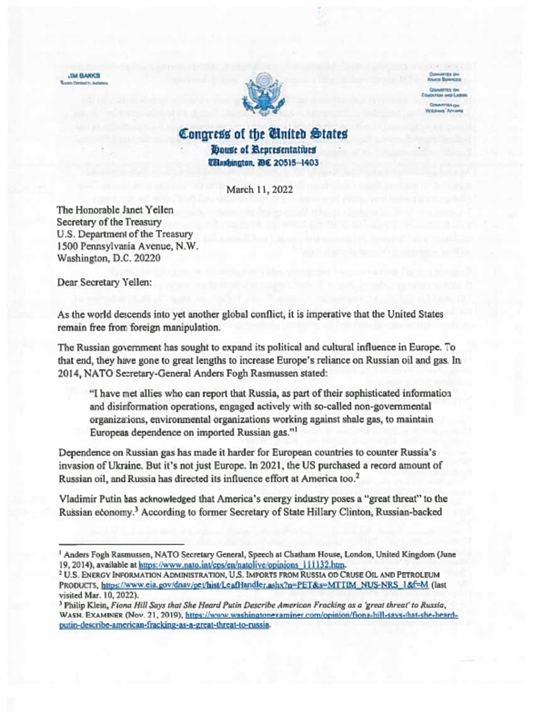 RSC Letter To Treasury On Russia | PDF