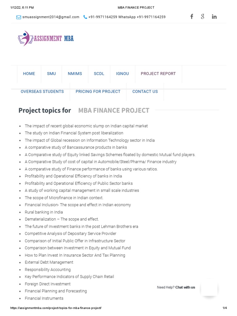 Mba Finance Project Topic | PDF | Banks | Investing