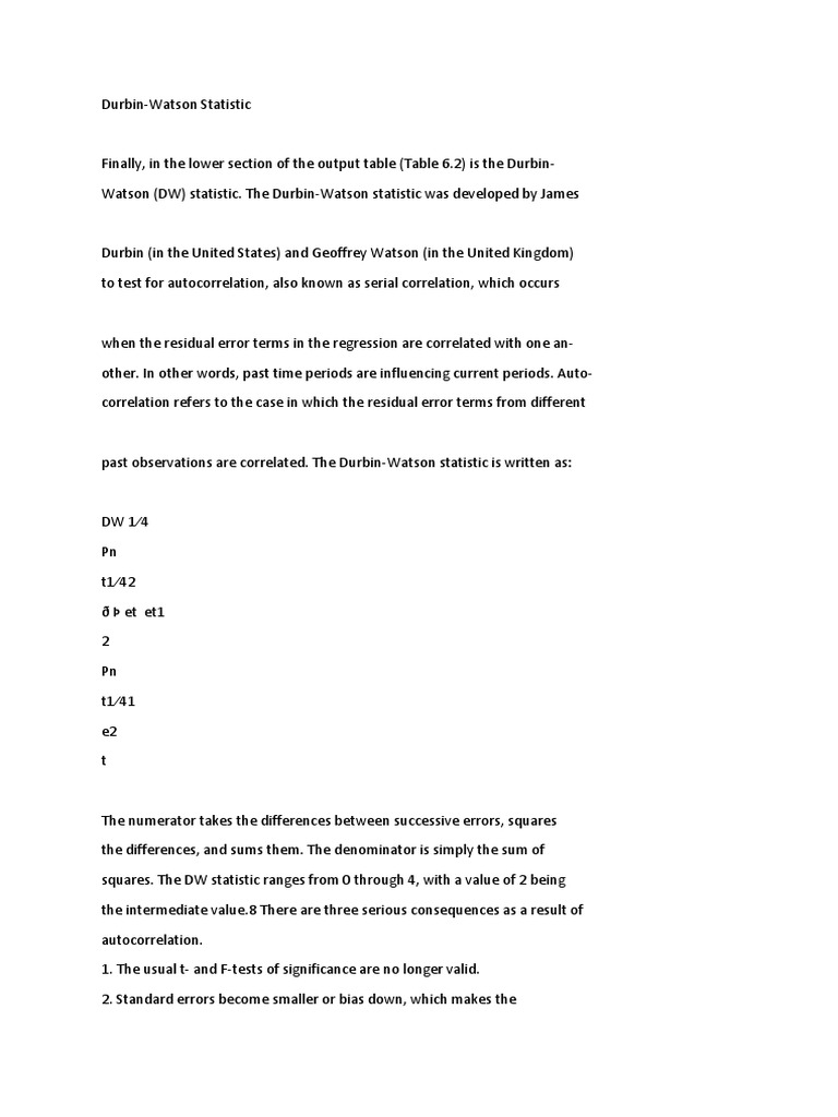 Durbin-Watson Test Overview and Interpretation | PDF