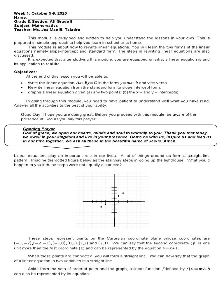 Rewriting Linear Equations Module | PDF | Mathematical Analysis | Equations
