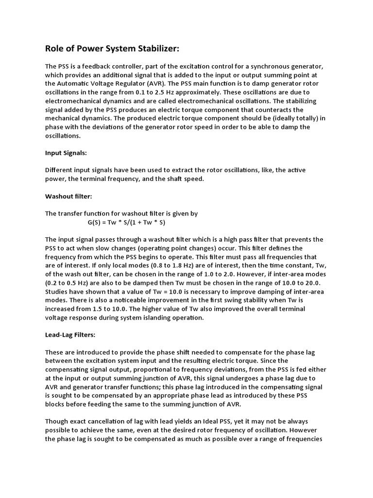 Power System Stabilizer Guide | PDF | Filter (Signal Processing) | Ac Power