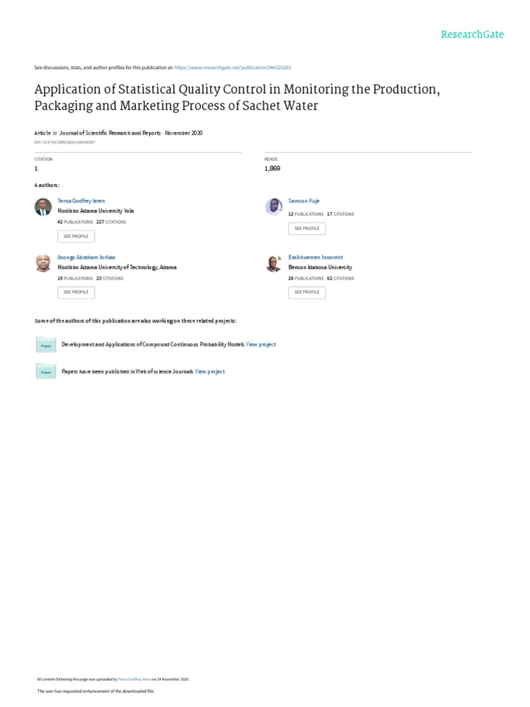 Application of Statistical Quality Control in Monitoring The Production ...