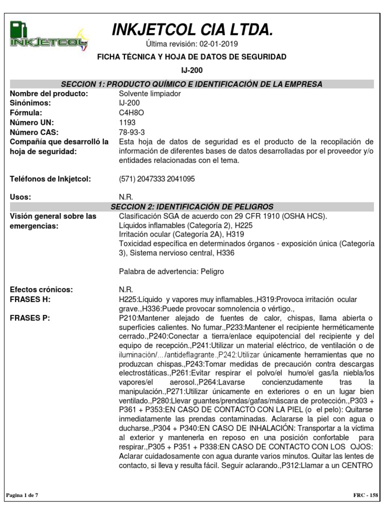 Ficha Técnica y Hoja de Seguridad Ij-200 | PDF