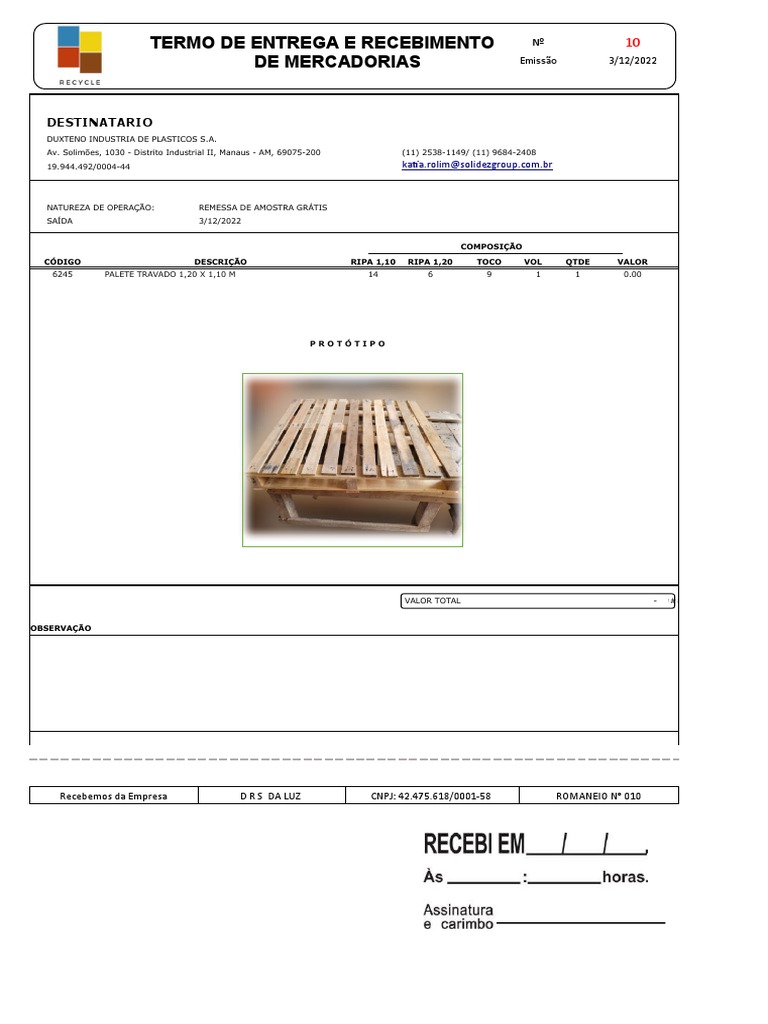 Formulario de Romaneio em Excel | PDF