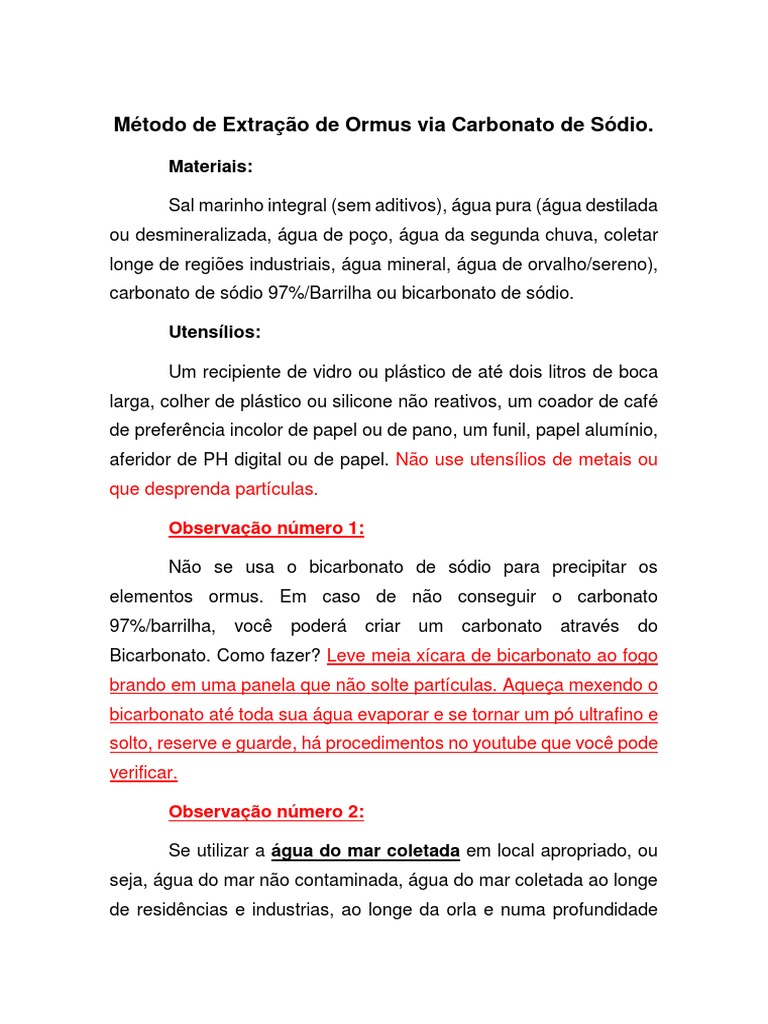 Método Carbonato - Ormus | PDF | Carbonato de sódio | Minerais