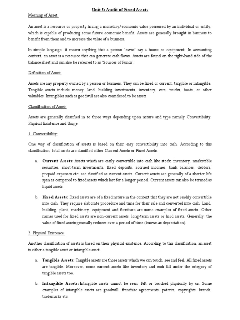 Unit 5: Audit of Fixed Assets | PDF | Depreciation | Fixed Asset