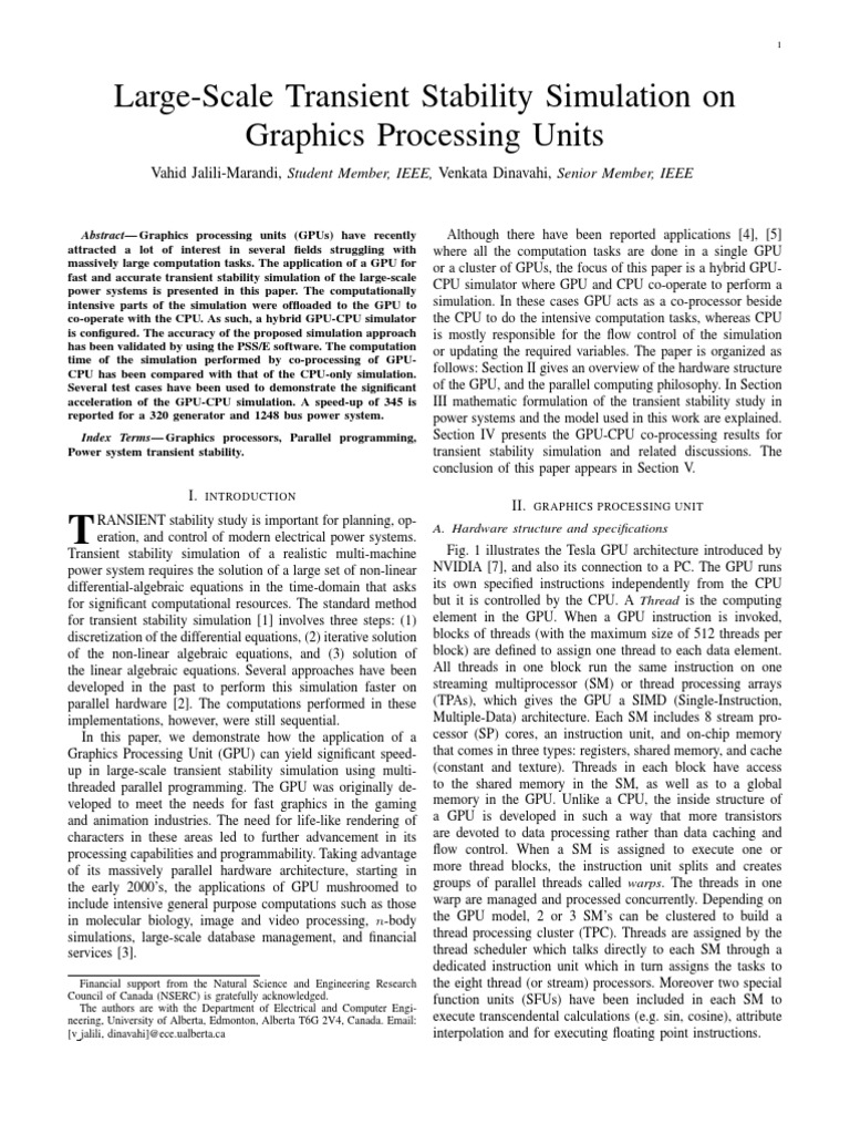 Large-Scale Transient Stability Simulation On Graphics Processing Units | PDF | Parallel ...