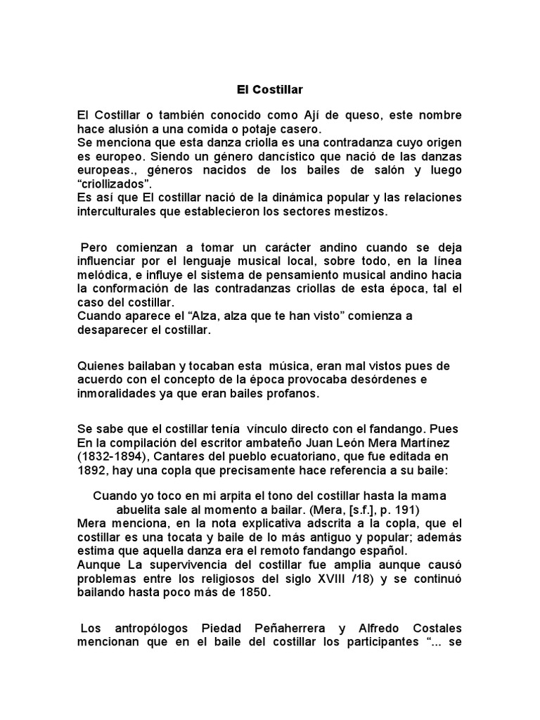 Origen y evolución del baile Costillar | PDF | Bailes | Las artes escénicas