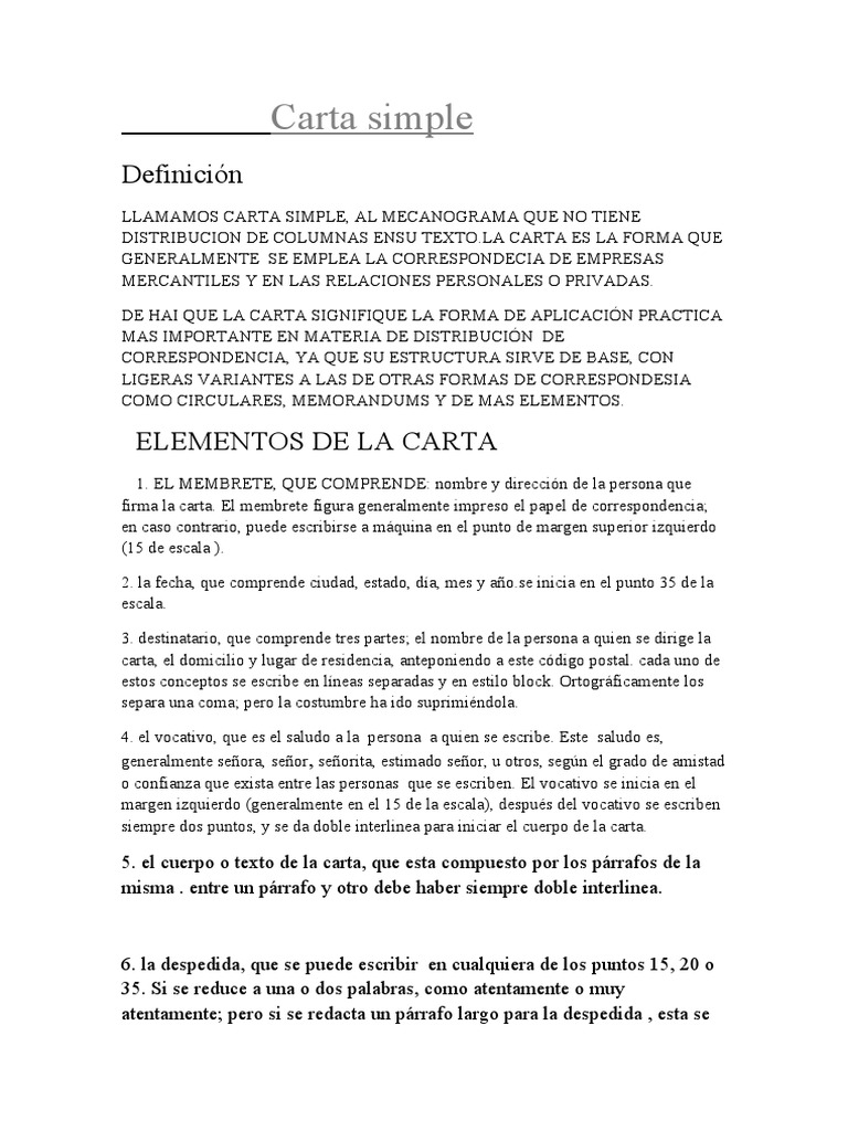 Estructura de una carta simple | PDF