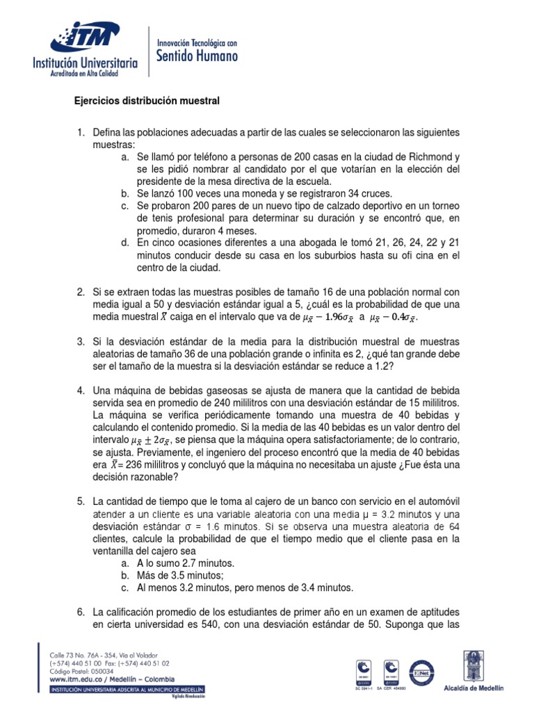 Ejercicios Distribución Muestral | PDF | Desviación Estándar | Muestreo (Estadísticas)