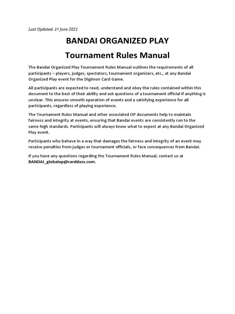 Bandai Organized Play Tournament Rules Manual: Last Updated: 1 June ...