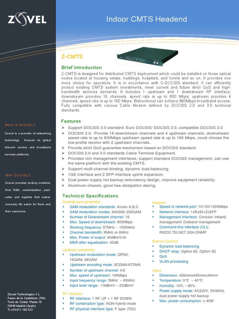 DOCSIS CMTS Headend Z-CMTS | PDF | Computer Networking | Digital Technology