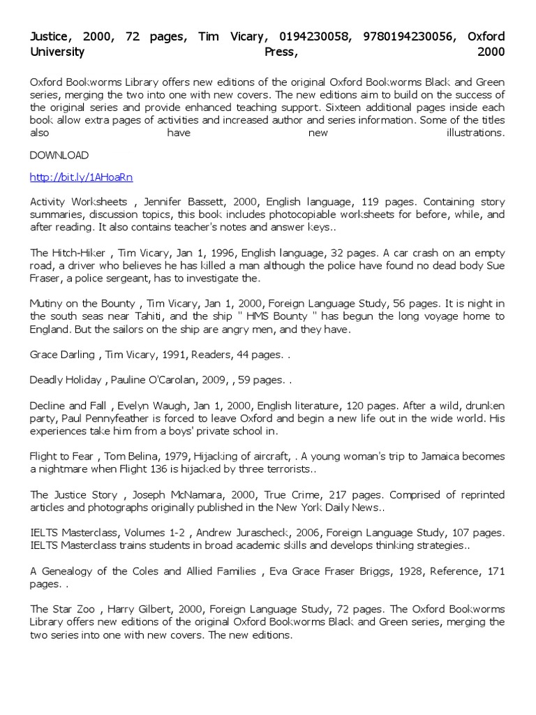 Justice, 2000, 72 Pages, Tim Vicary, 0194230058, 9780194230056, Oxford ...