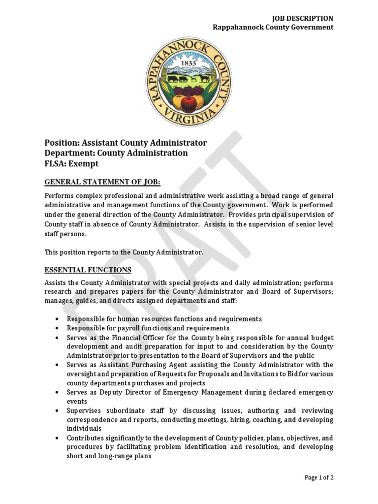 DRAFT Rapp Assistant County Administrator | PDF | Experience | Force