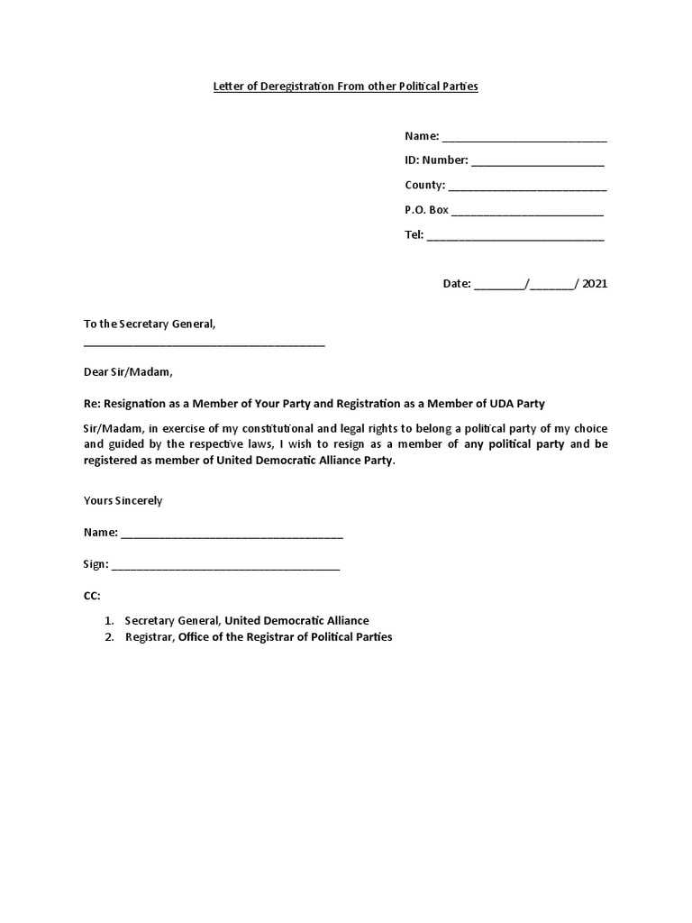 Letter of Deregistration From Other Political Parties | PDF