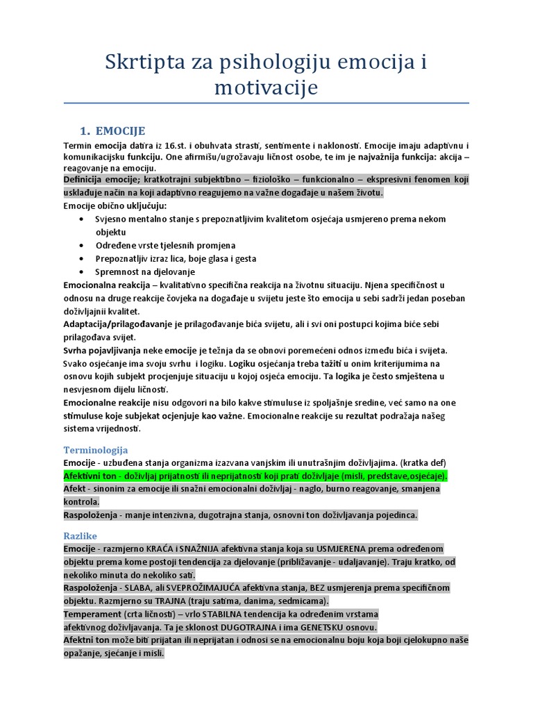 Skrtipta Za Psihologiju Emocija I Motivacije | PDF