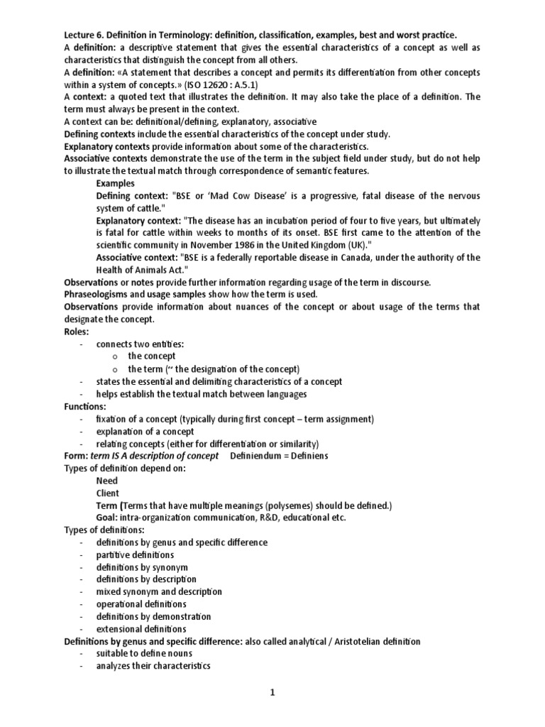Lecture 6 Definition Lecture Notes | PDF | Definition | Concept
