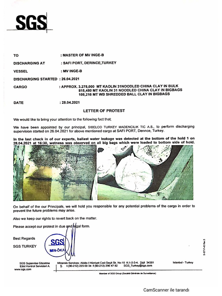 6 - Letter of Protest - Issued by Cargo Receiver's Surveyor On 28 April ...