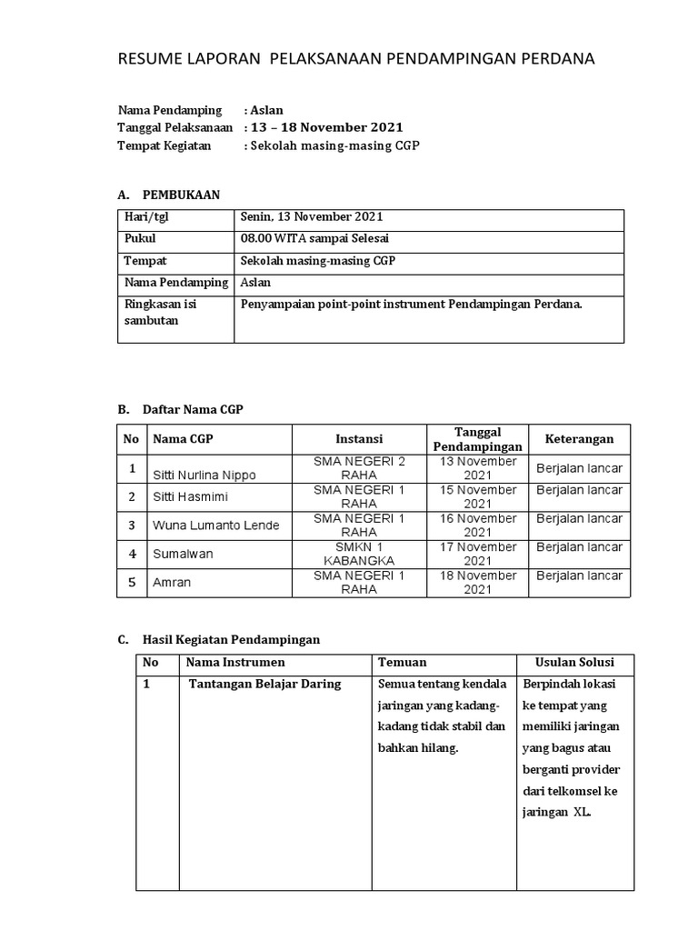 C. Resume Pelaksanaan Pendampingan-Aslan | PDF