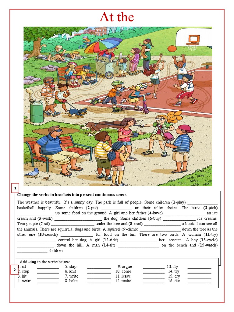 Present Continuous Activities in the Park | PDF | Language Arts ...