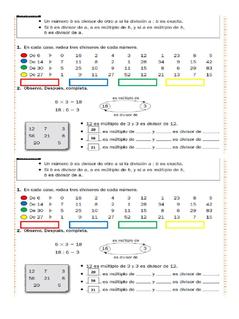 Actividad Multiplos y Divisores de Un Numero | PDF