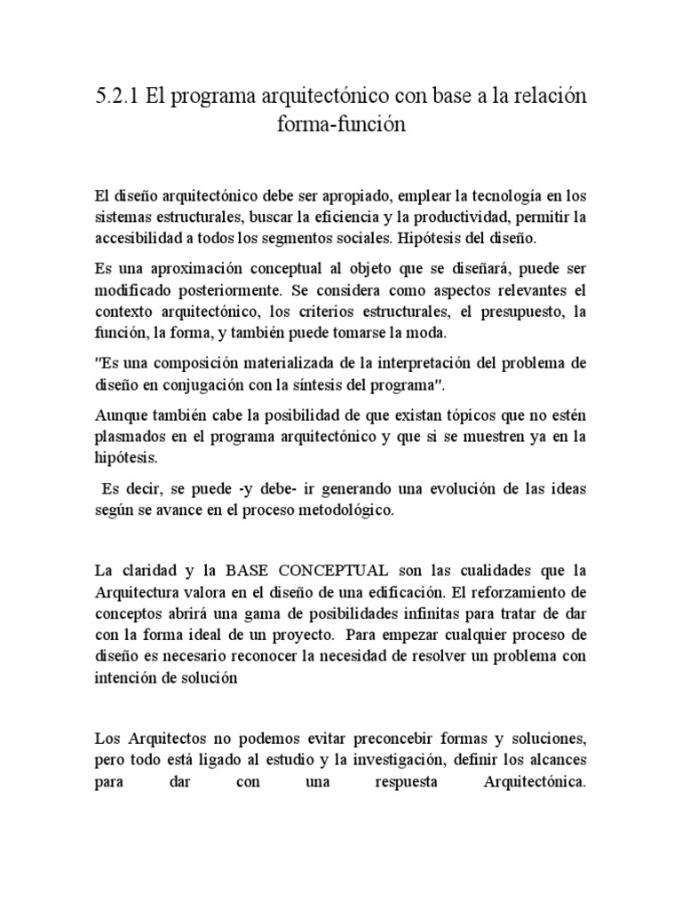5.2.1 El Programa Arquitectónico Con Base A La Relación Forma-Función | PDF