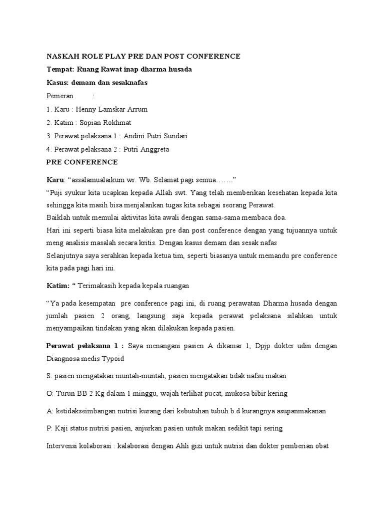 Skenario Pre Dan Post Conference | PDF | Kesehatan Holistik