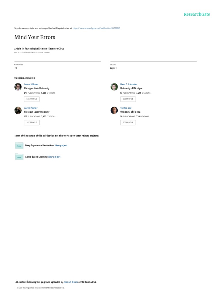 Mind Your Errors: Psychological Science December 2011 | PDF | Event Related Potential | Neuroscience