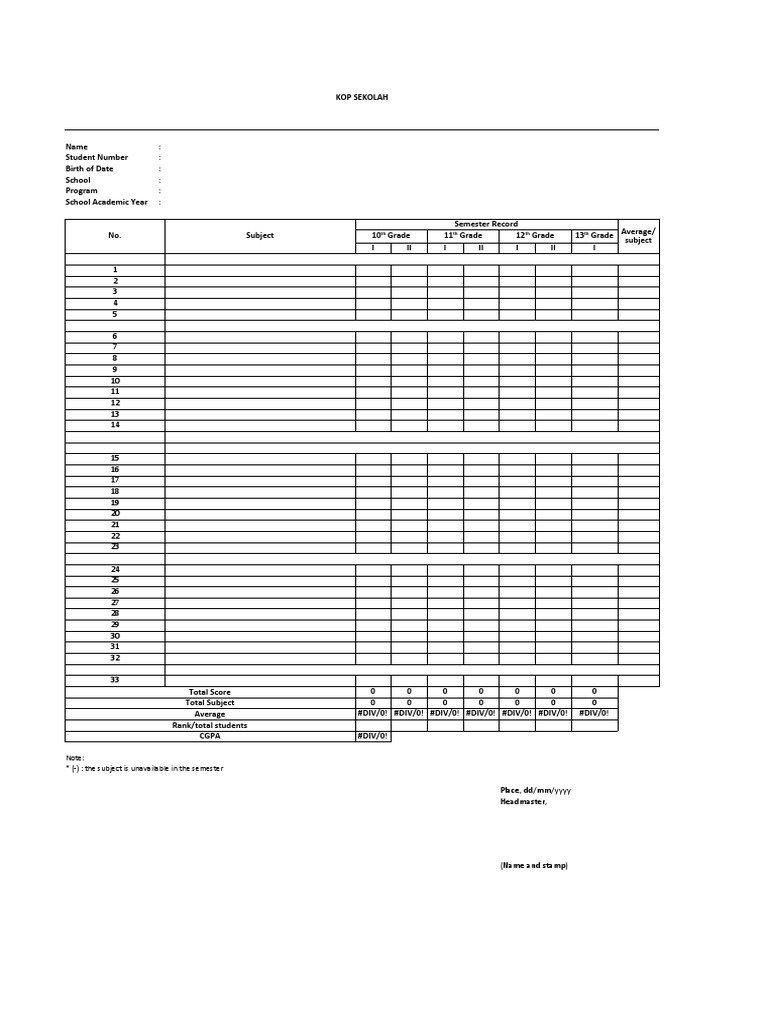 Format Transkrip Nilai Rapor | PDF | Analytical Chemistry | Analysis