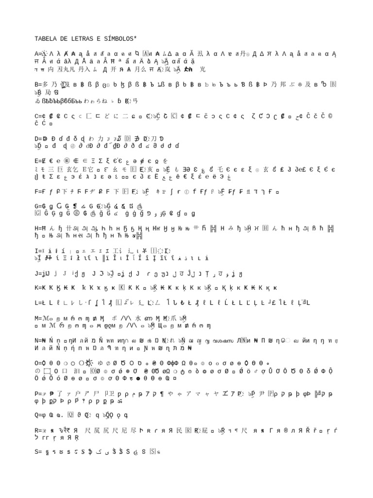Tabela de Letras e Símbolos-1 | PDF