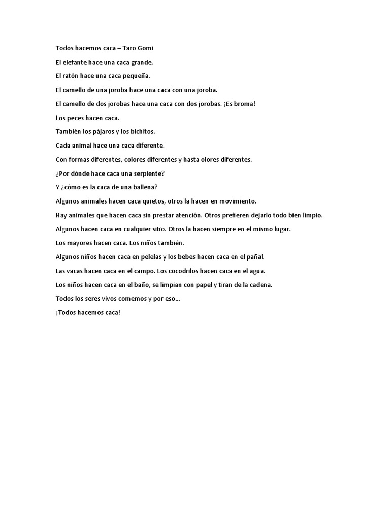 Todos Hacemos Caca - Cuento Infantil | PDF