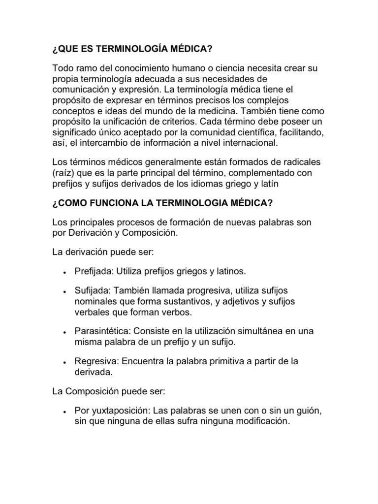 Definición de Terminología Médica | PDF | Palabra | Numero Gramatical