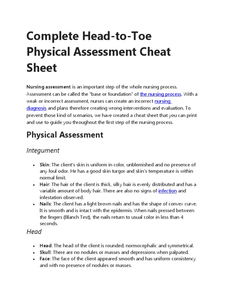 Complete Head To Toe Assessment | PDF | Neck | Thorax