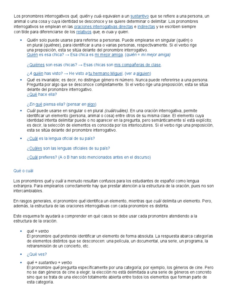 Uso de pronombres interrogativos en español | PDF | Pronombre | Morfología