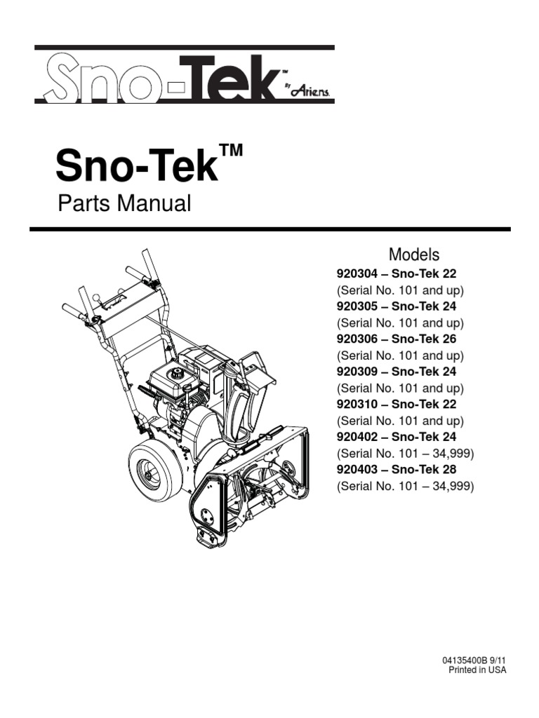 Sno-Tek Snow Blower Parts Manual | PDF | Screw | Axle